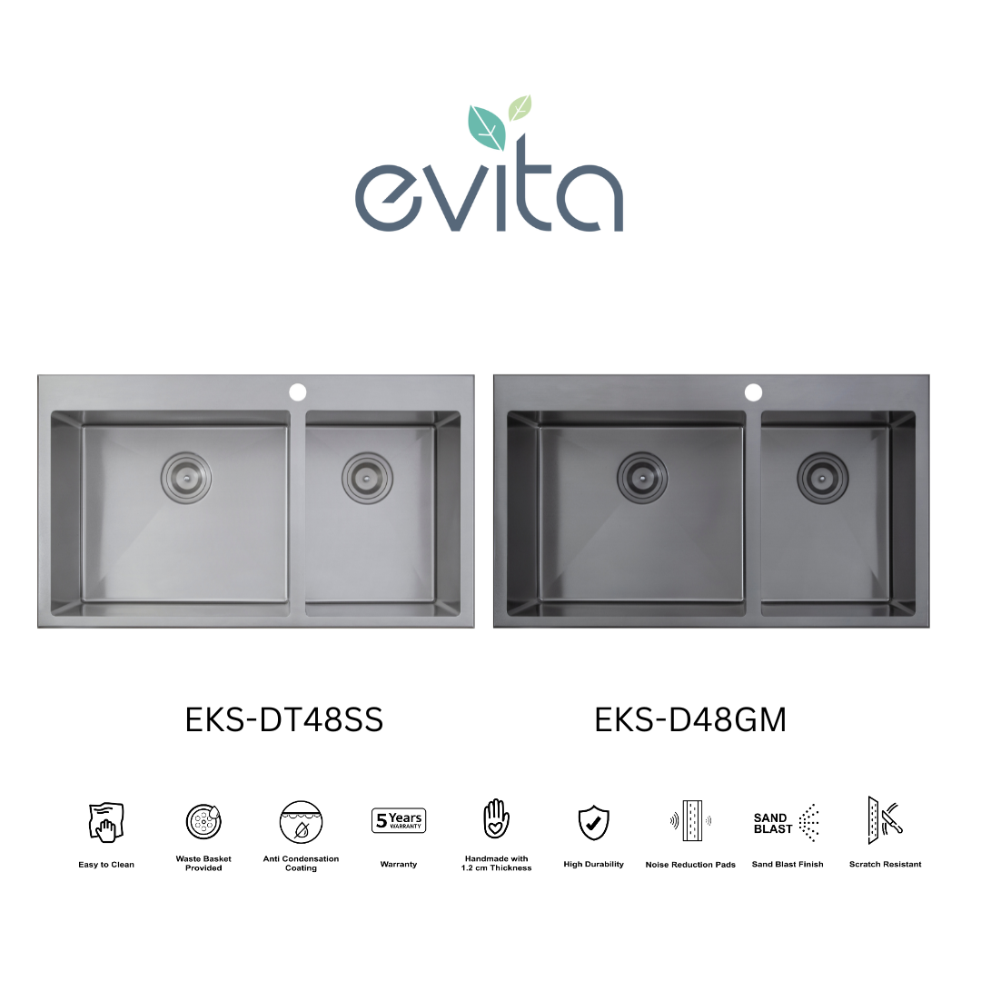 EVITA EKS-DT48-SS/EKS-DT48-GM SUS316 DOUBLE BOWL MARINE GRADE KITCHEN ...
